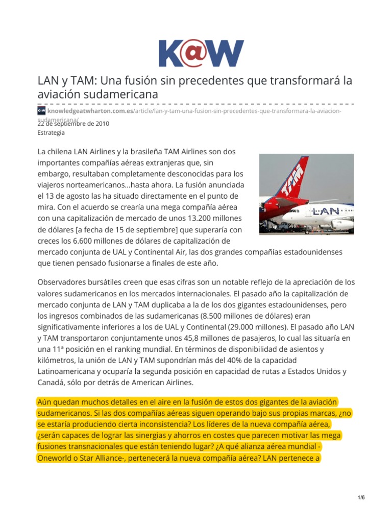 .es-LAN y TAM Una Fusión Sin Precedentes Que Transformará La Aviación ...