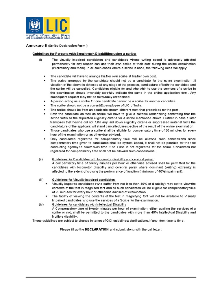 (Revised) Scribe Declaration Anx II | PDF | Disability | Government
