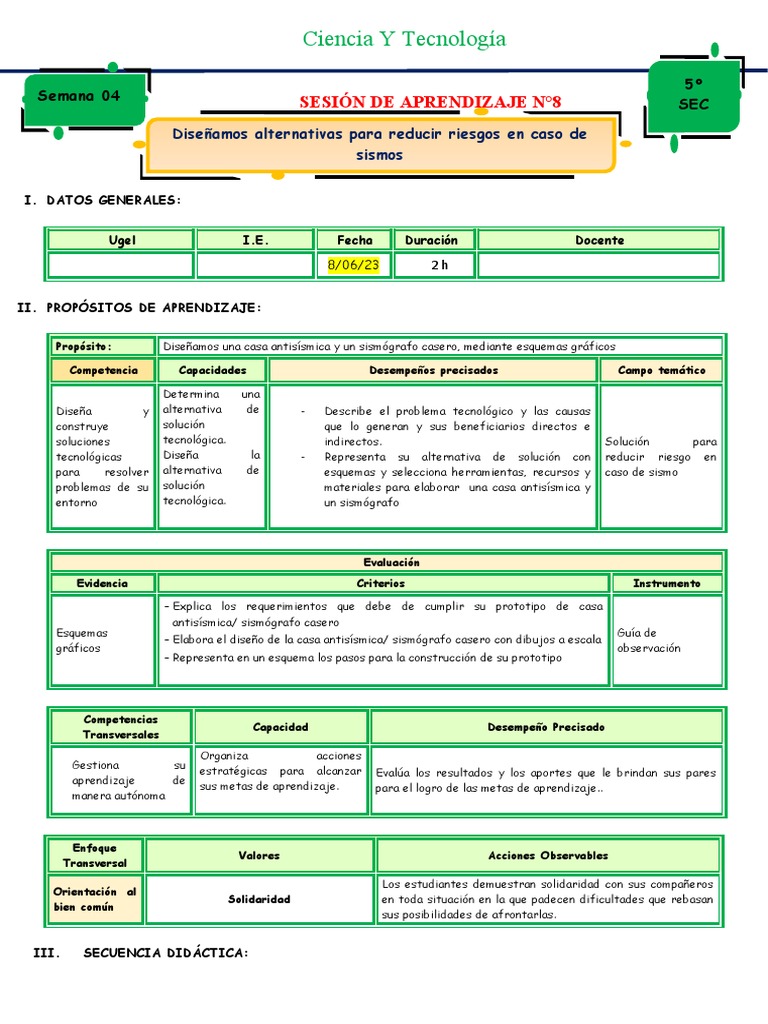 5° SESIÓN DE APRENDIZAJE SESIÓN 8-SEM.4-EXP.3-CyT | PDF | Temblores | Aprendizaje