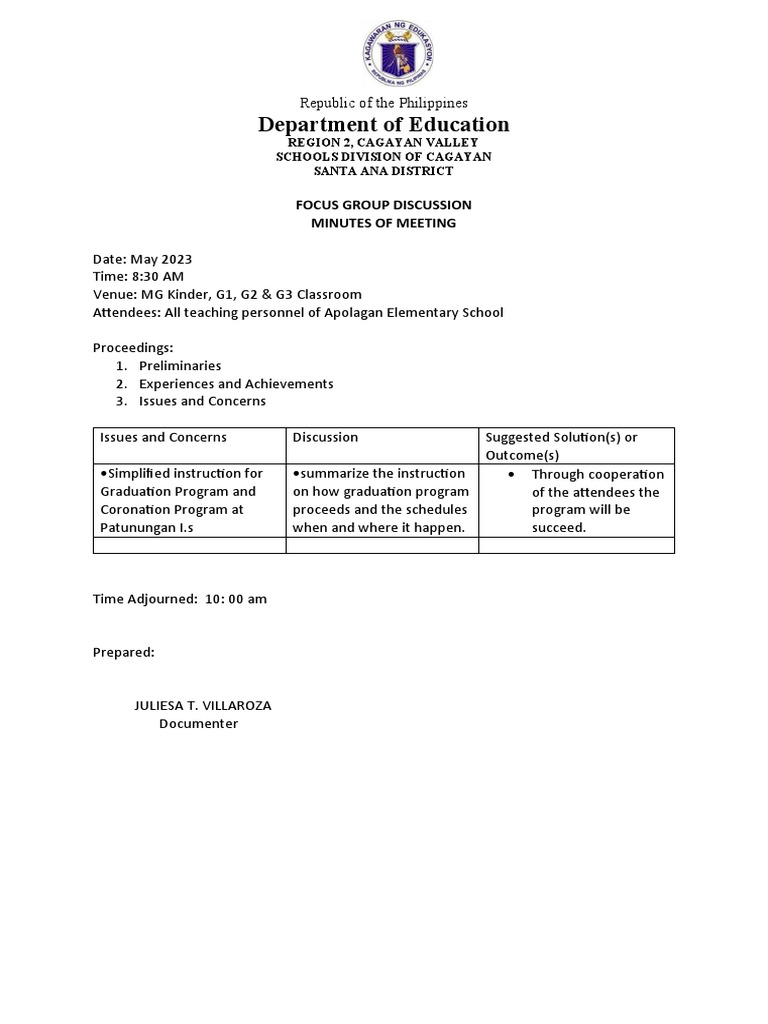 FGD Minutes Sample | PDF