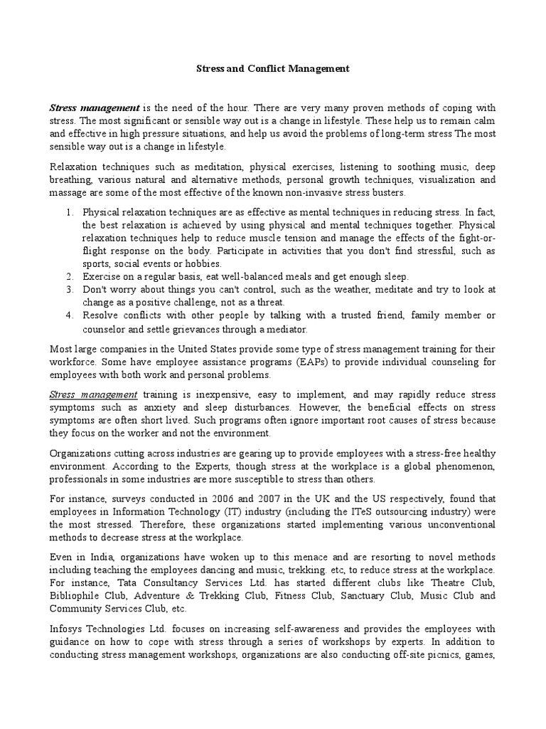 Stress And Conflict Management Pdf Relaxation Psychology