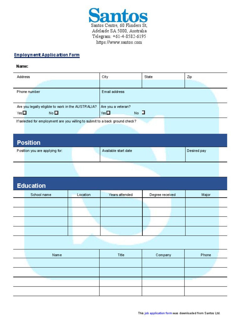Santos LTD, Application Form - 2 | PDF