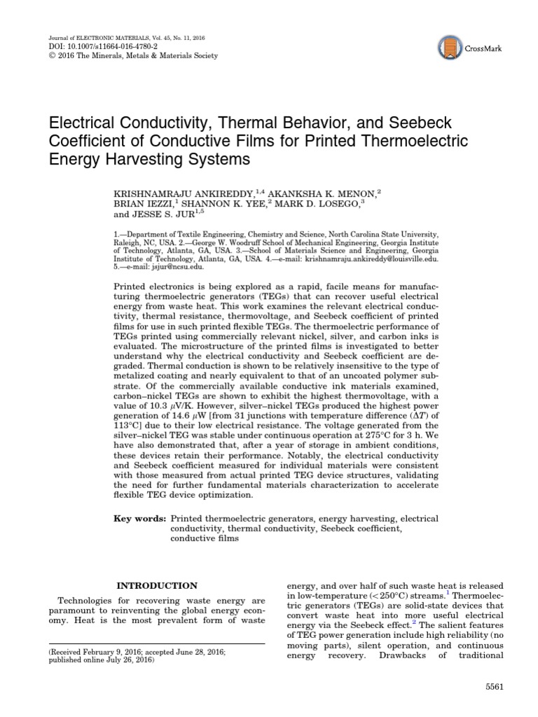 Electrical Conductivity, Thermal Behavior, and Seebeck Coefficient of Conductive Films for ...