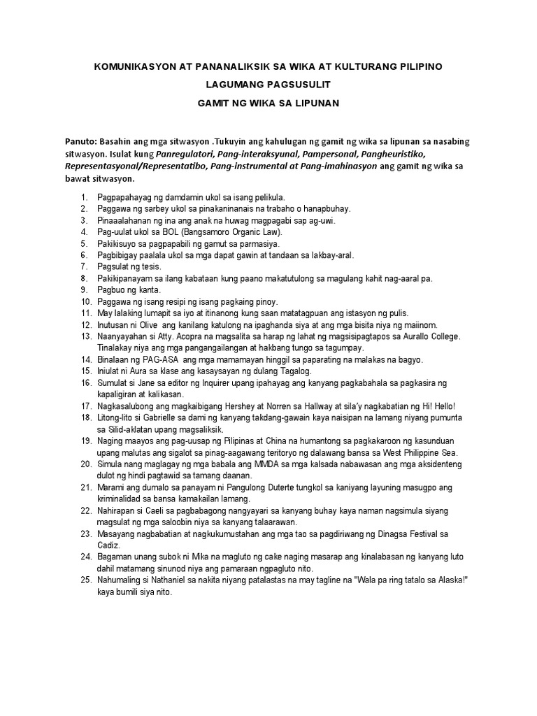 Lagumang Pagsusulit - Gamit NG Wika | PDF