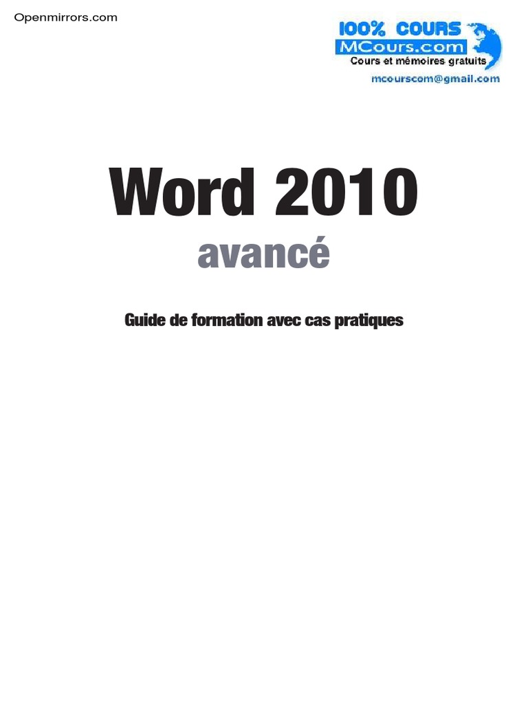 Formation Microsoft Word 2010 Avec Cas Pratiques | PDF | Microsoft Word ...