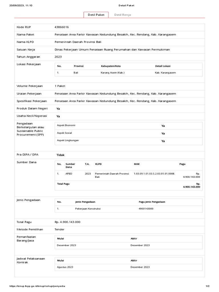 RUP Penataan Area Parkir Kawasan Kedundung Besakih Kec. Rendang Kab ...