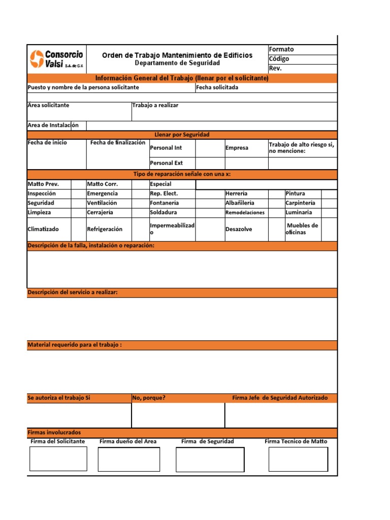 Orden de Trabajo de Mantenimiento de Edificios Evans 2023 | PDF