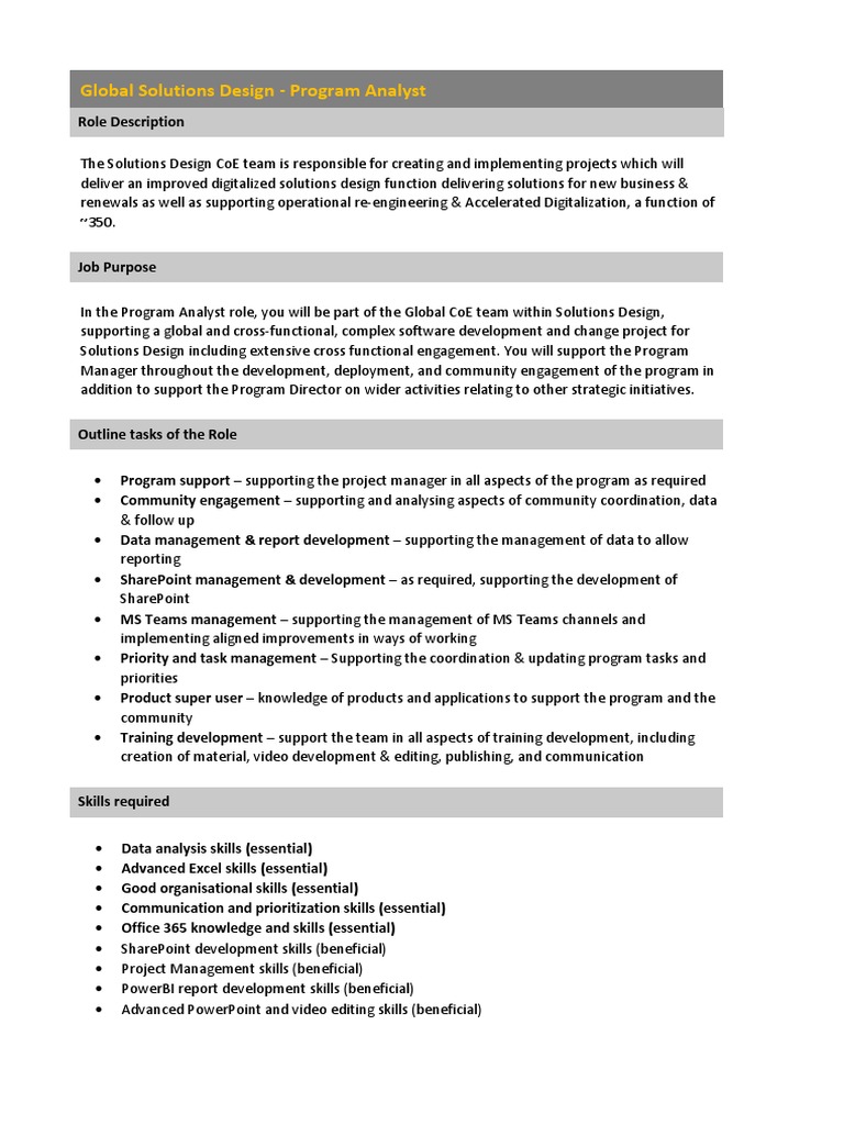 Job Description - Program Analyst | PDF