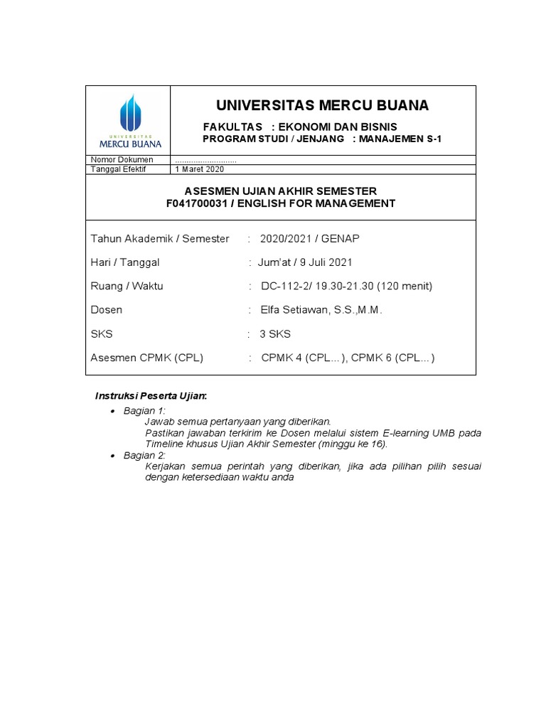 Soal UAS EFM Genap 2020-2021 Final | Download Free PDF | Companies | Business