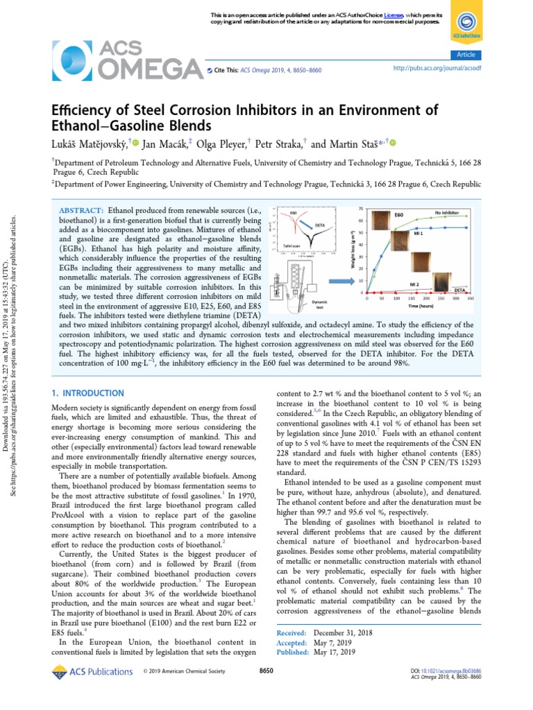E Ciency of Steel Corrosion Inhibitors in An Environment of Ethanol ...