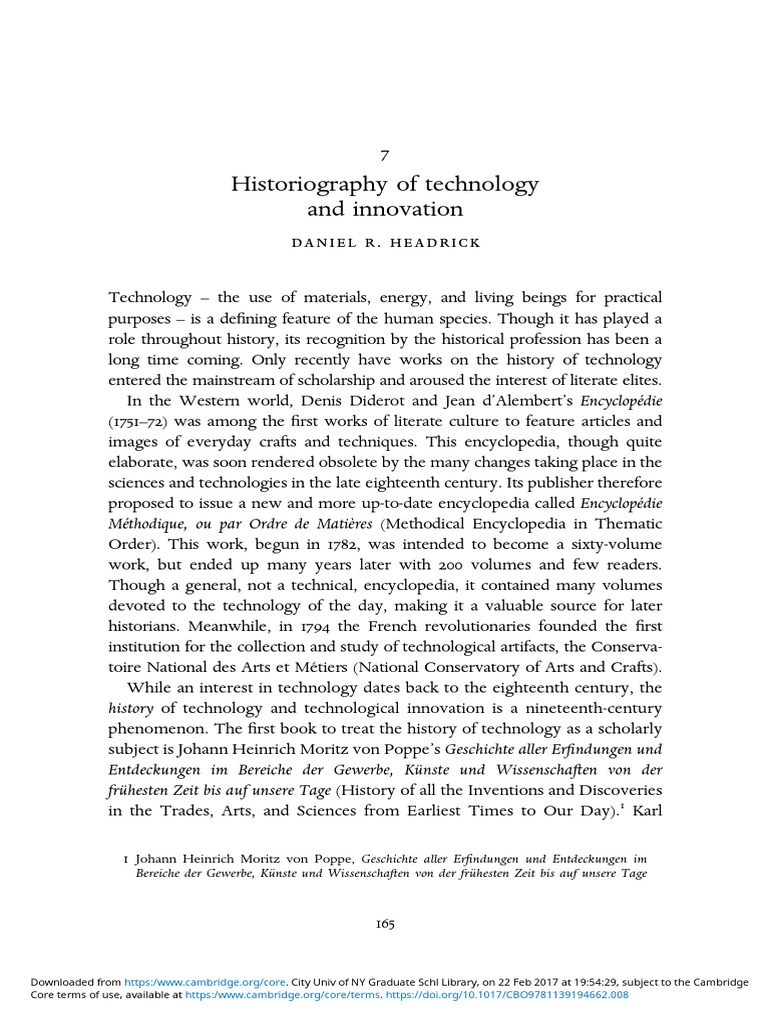 Headrick, Daniel. Historiography of Technology and Innovation | PDF ...