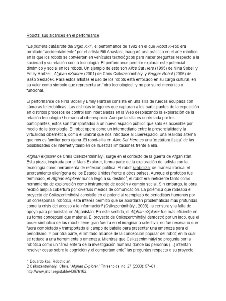Guión - Robots - Sus Alcances en El Performance | PDF | Robot | Robótica