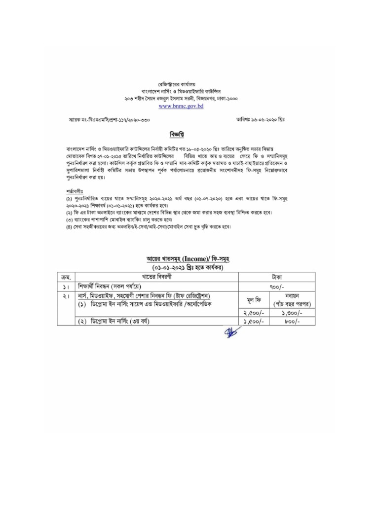 BNMC Renew Fee Details | PDF