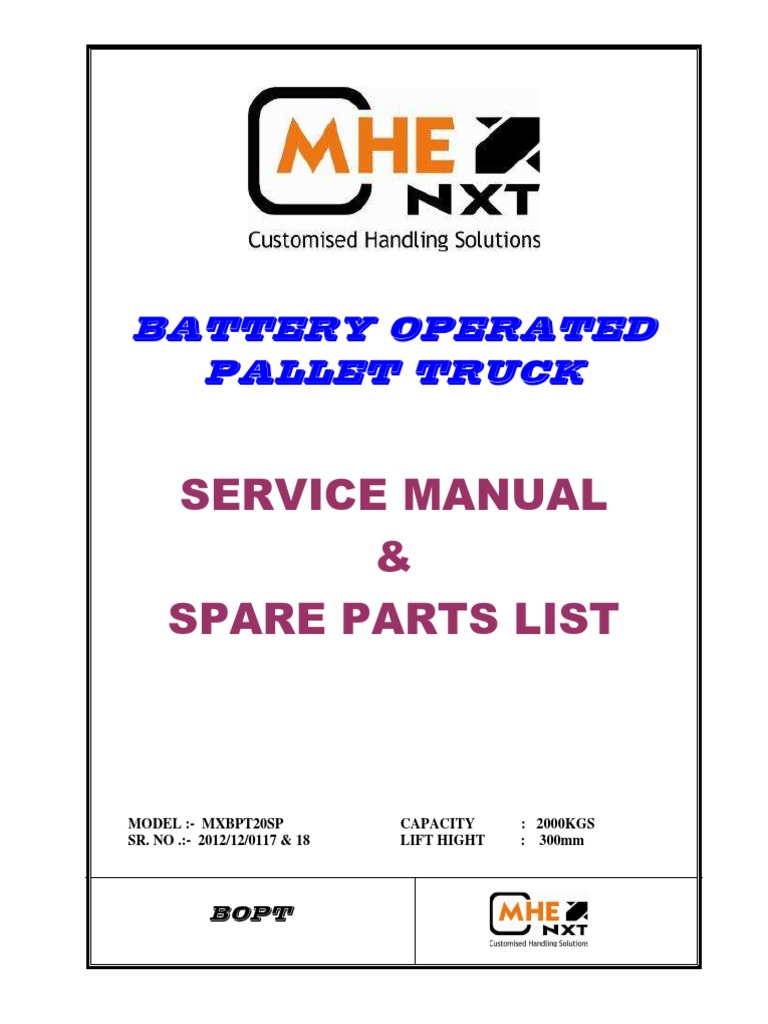 Battery Operated Pallet Truck Manual | PDF | Mechanical Engineering ...