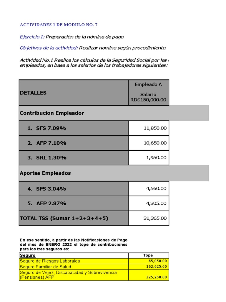 Cálculo de Nómina y TSS Enero 2022 | PDF | Impuesto sobre la renta ...