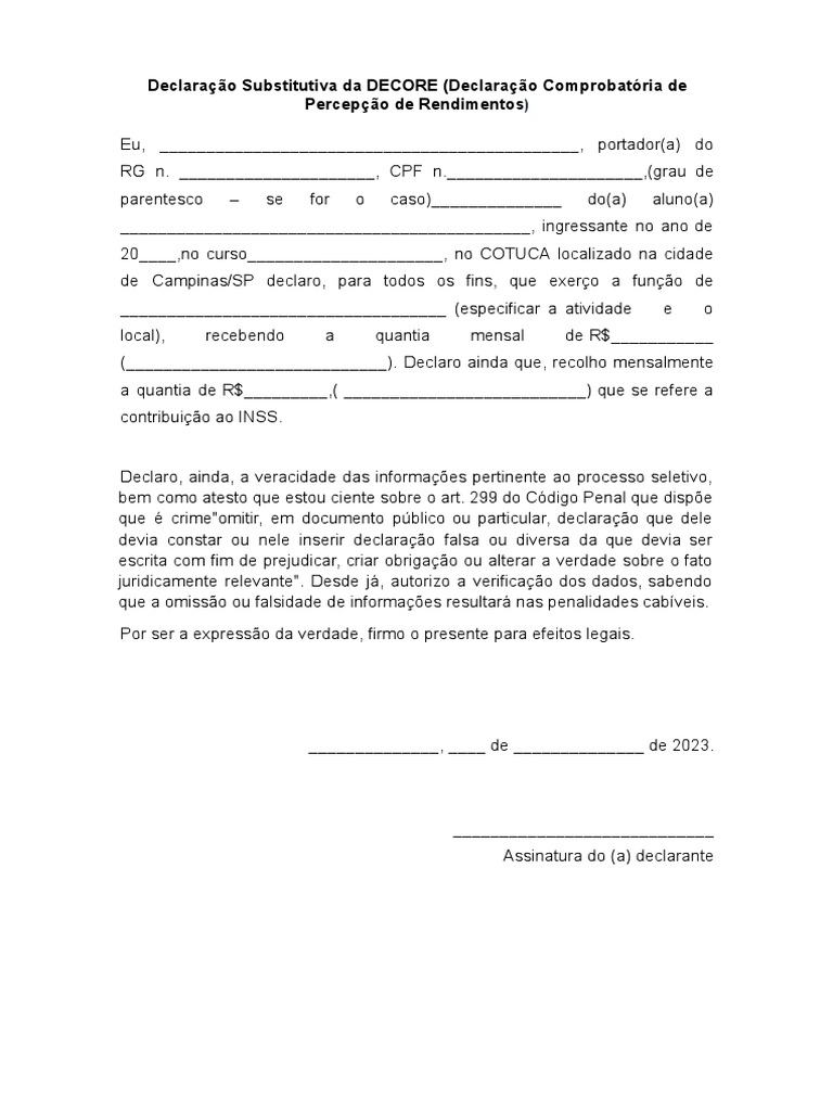 Declaracao Decore | PDF