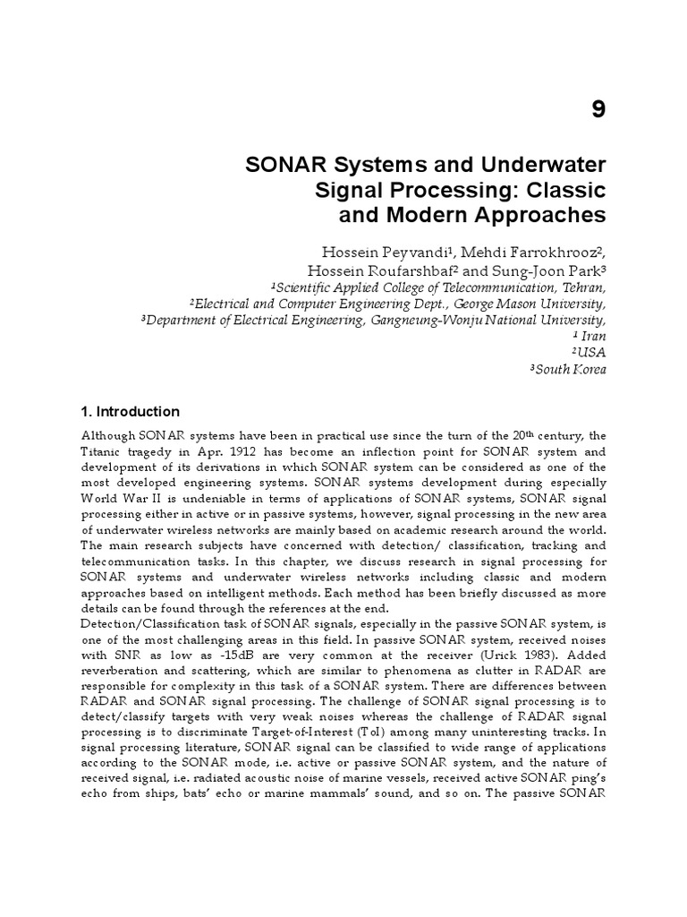InTech-Sonar Systems and Underwater Signal Processing Classic and Modern Approaches | PDF ...