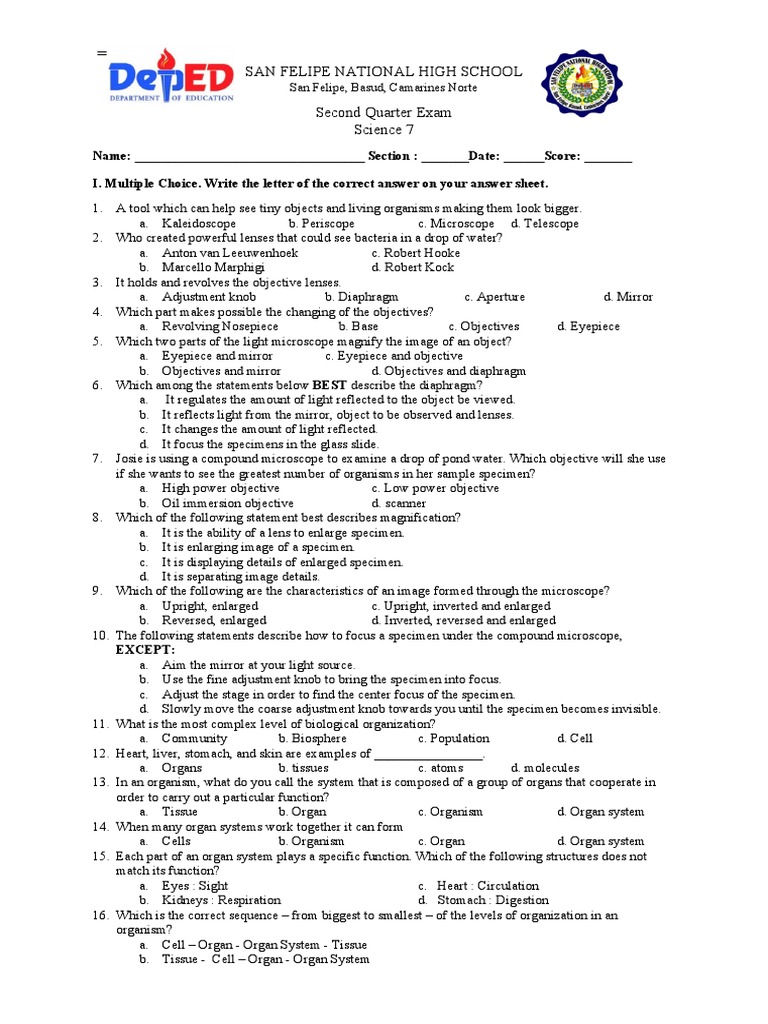 Science 7 Q2 Exam | PDF | Reproduction | Cell (Biology)