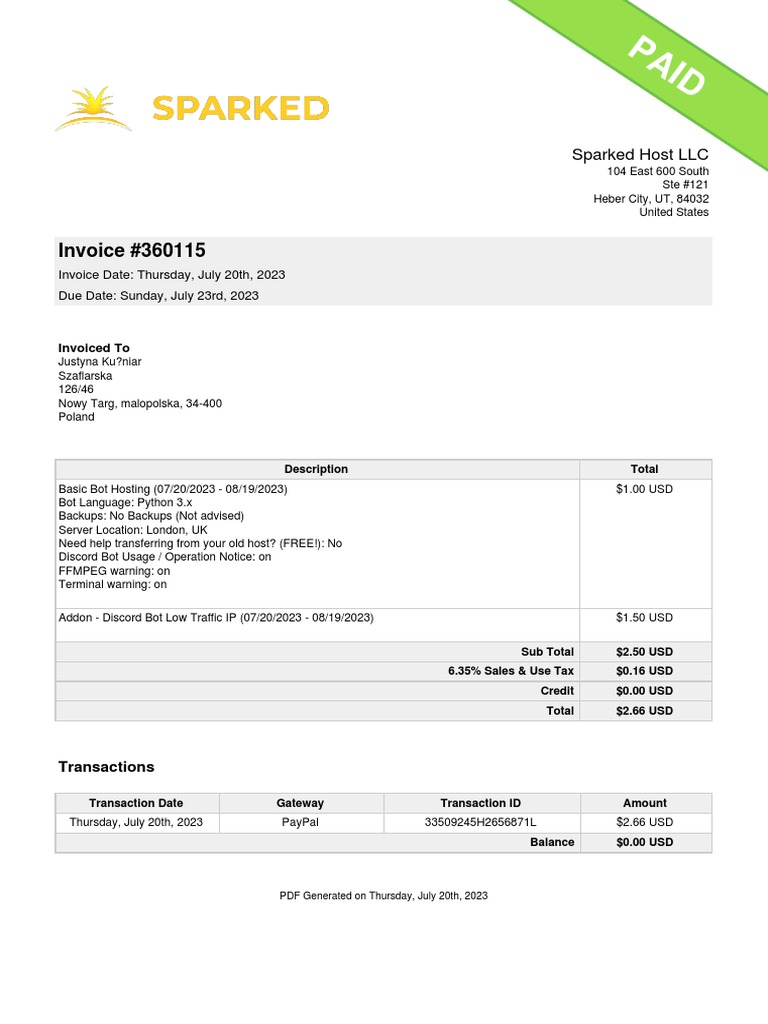 Invoice 360115 | PDF | Computing
