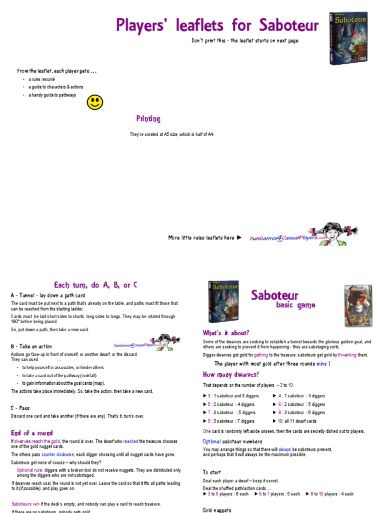 Saboteur Basic | PDF | Dwarf (Dungeons & Dragons) | Ephemera