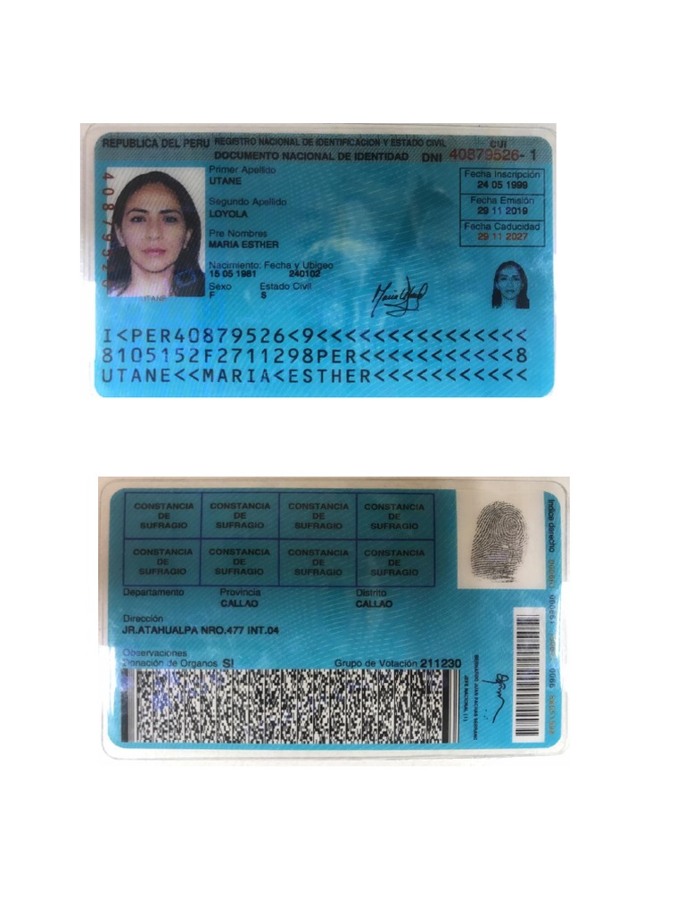 DNI - Maria Esther Utane Loyola (VIGENTE) | PDF