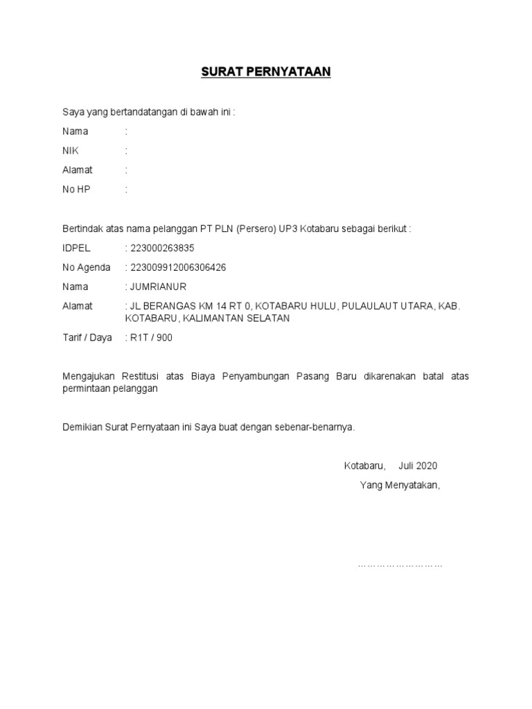 Surat Pernyataan Restitusi | PDF