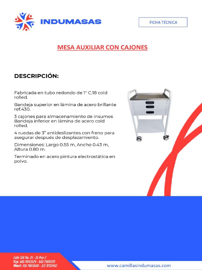 Ficha Tecnica Mesa Auxiliar Con Cajones | PDF