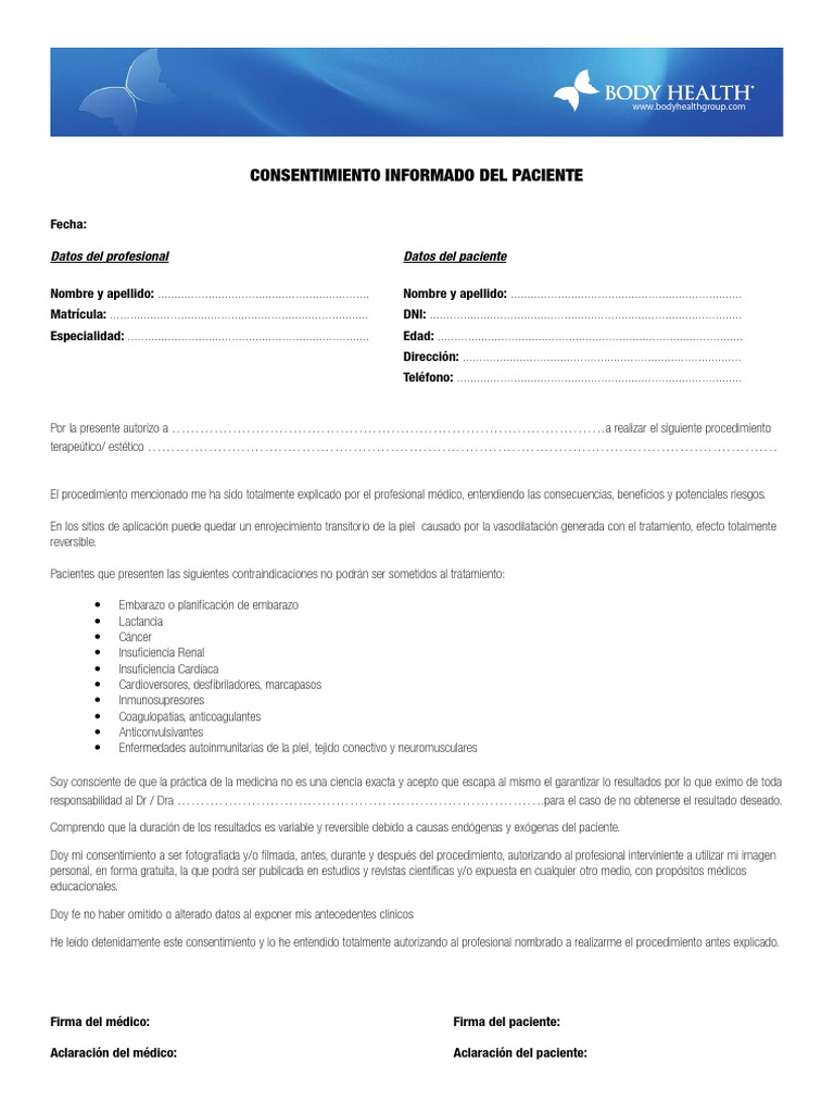 Consentimiento Informado Del Paciente | PDF | Consentimiento informado ...