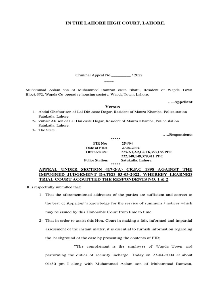 Acquittal Appeal | PDF | Judgment (Law) | Appeal