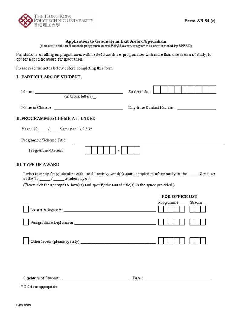 Form AR 84 (C) : I. Particulars of Student | PDF | Postgraduate ...