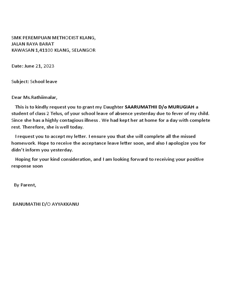 Absent Letter | PDF