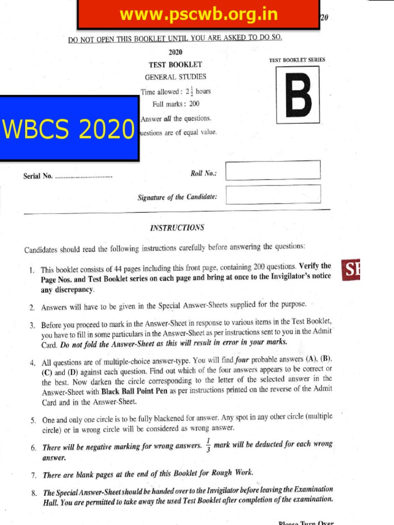 Wbcs 2020 Prelims Question Paper | PDF | Linguistics | Grammar