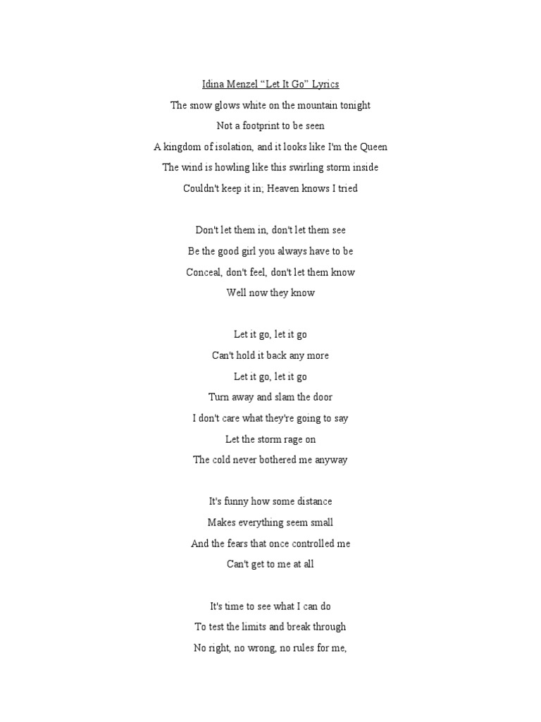 Idina Menzel's "Let It Go" Lyrics | PDF | Poetry