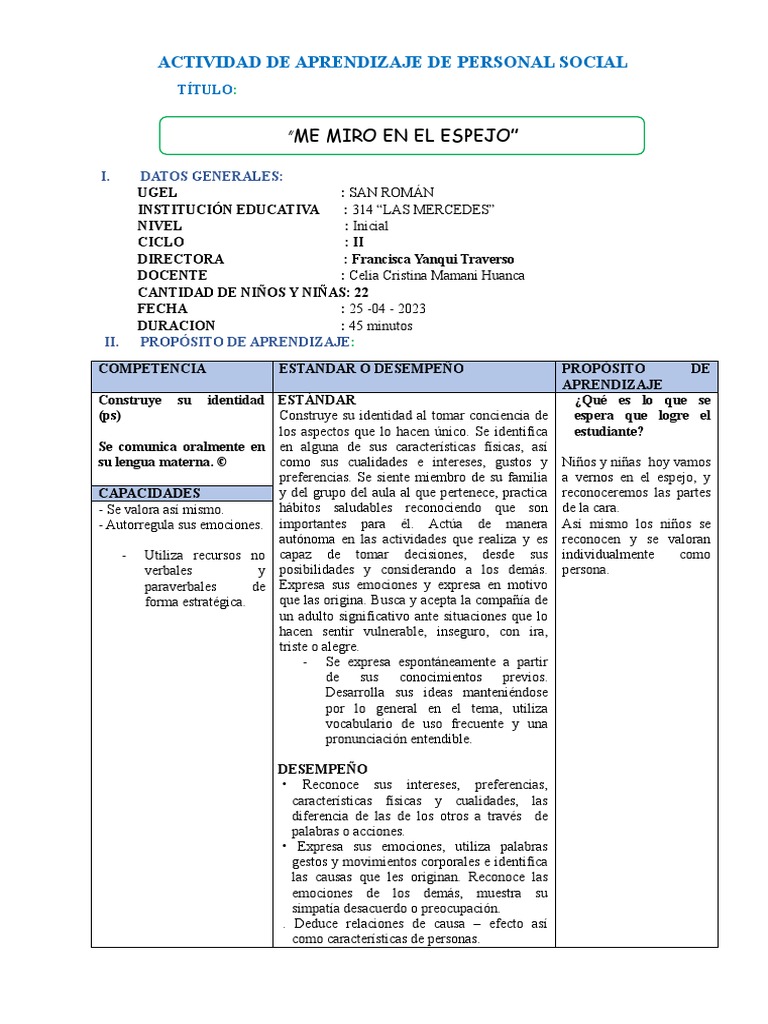 Sesión de Aprendizaje 25 - 04-2023 | PDF | Aprendizaje | Las emociones