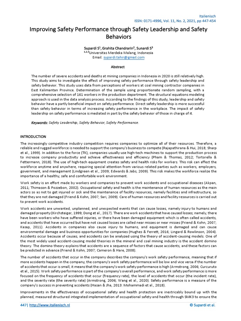 Improving Safety Performance Through Safety Leadership and Safety ...