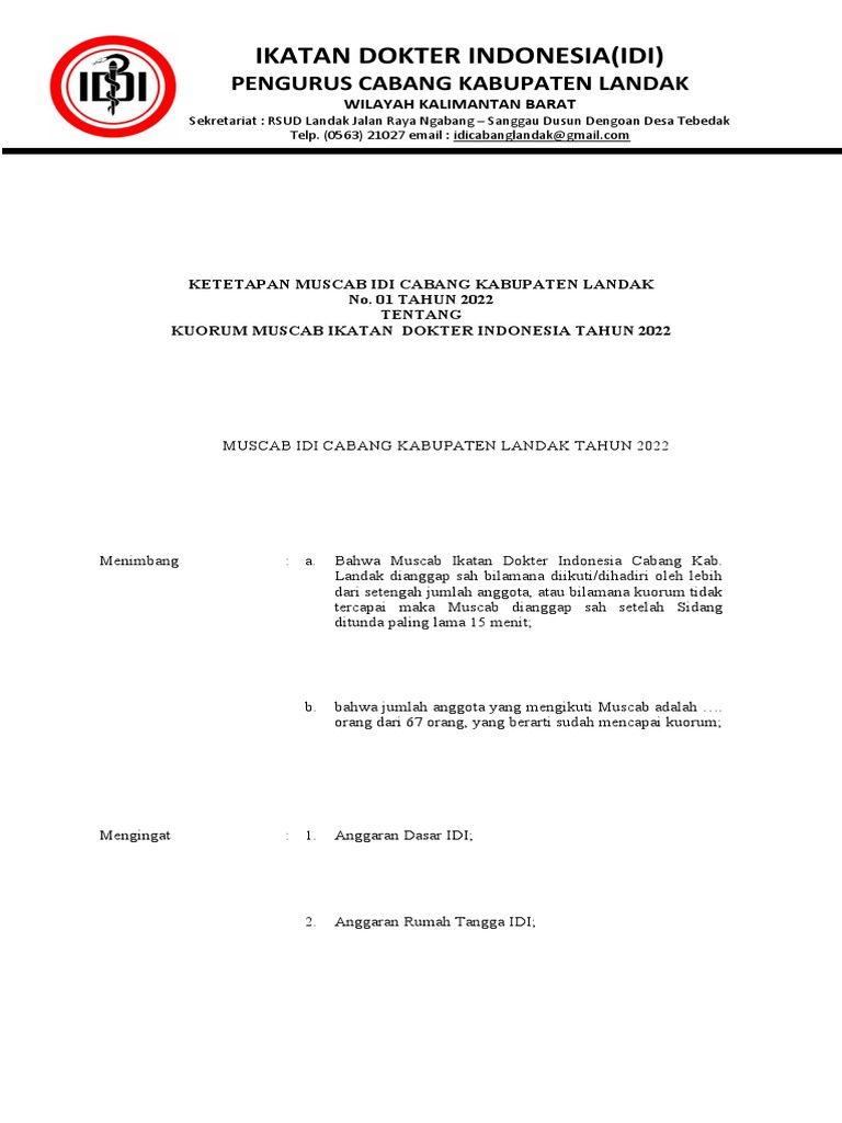 Ketetapan Muscab Idi Cabang Kabupaten Landak | PDF