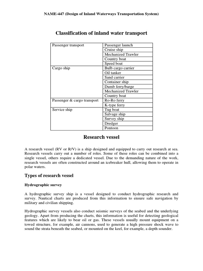 Inland Water Transport Vessel Types | PDF | Marine Salvage | Ships