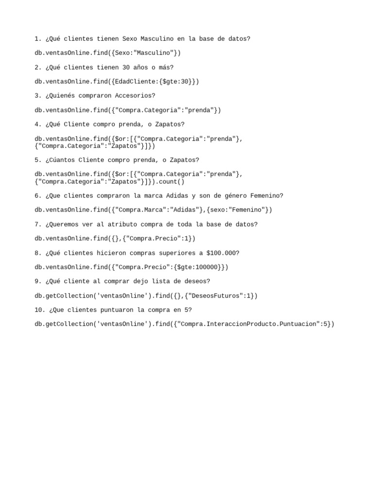 Ejercicio 3 - Consultas Mongo Christian y Jose | PDF | Negocios ...