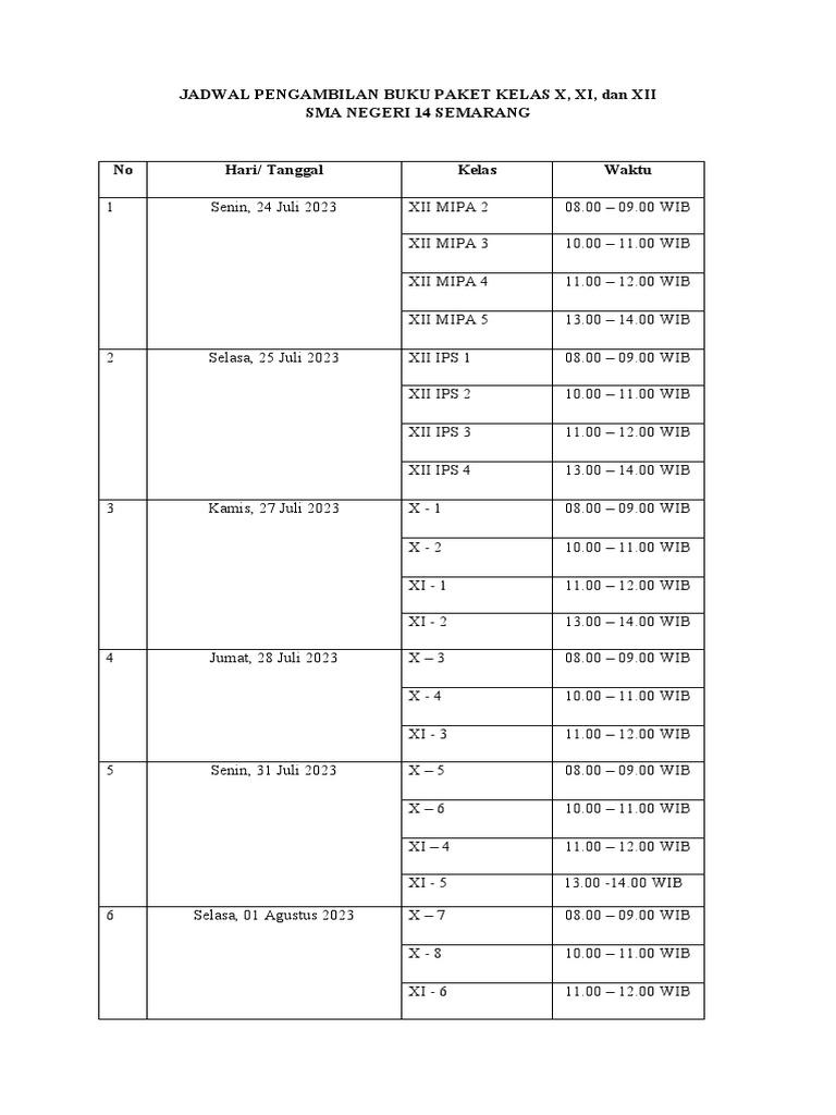 Jadwal Pengambilan Buku Paket SMA 14 | PDF | Griya & Taman