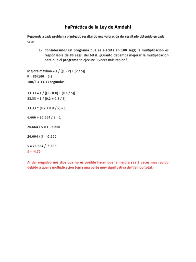 Práctica de la Ley de Amdahl | PDF | Unidad Central de procesamiento | Almacenamiento de datos ...