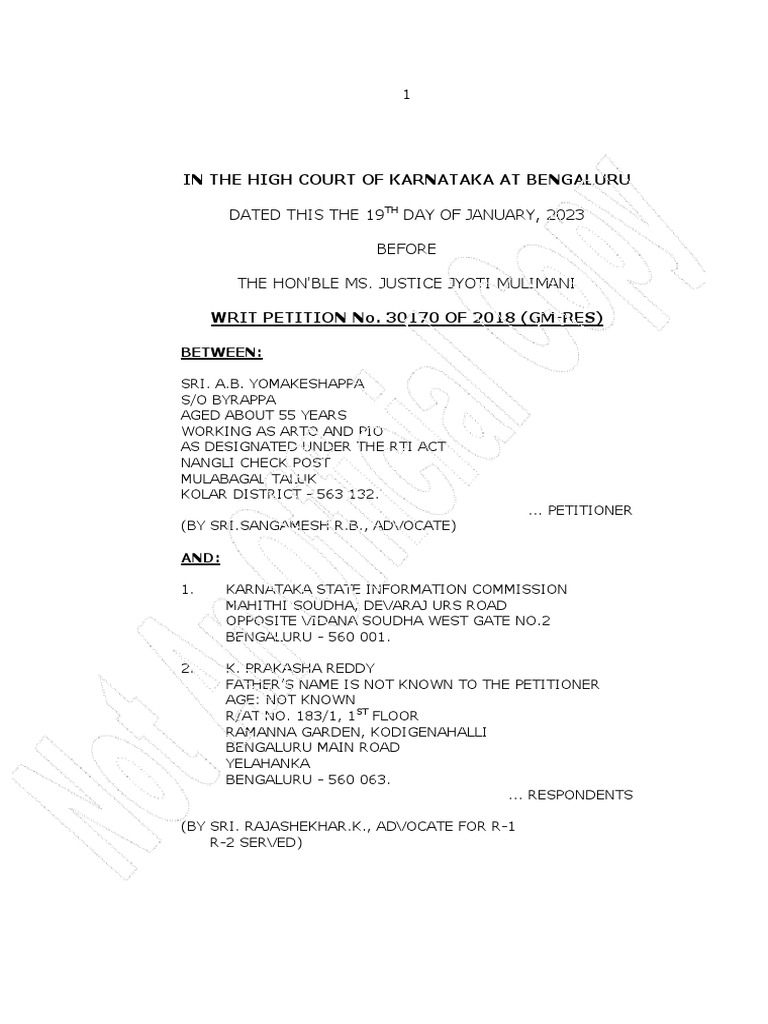 Karnataka RTI Act Writ Petition Summary | PDF | Microform | Information