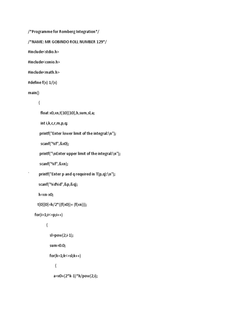 Programme For Romberg Integration | PDF | Teaching Methods & Materials
