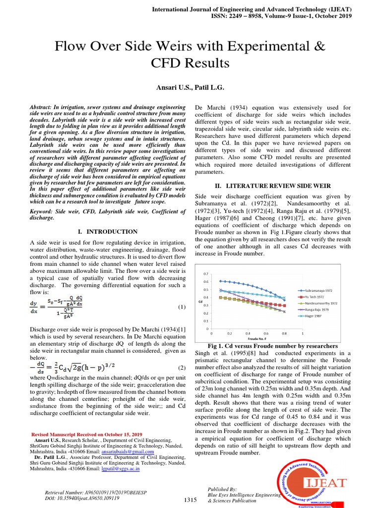 CD Side Weir | PDF | Computational Fluid Dynamics | Discharge (Hydrology)