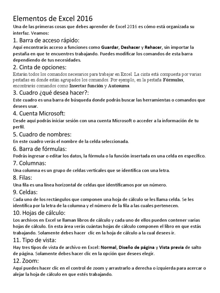 Elementos de Excel 2016 | PDF Elementos de Excel 2016 | PDF