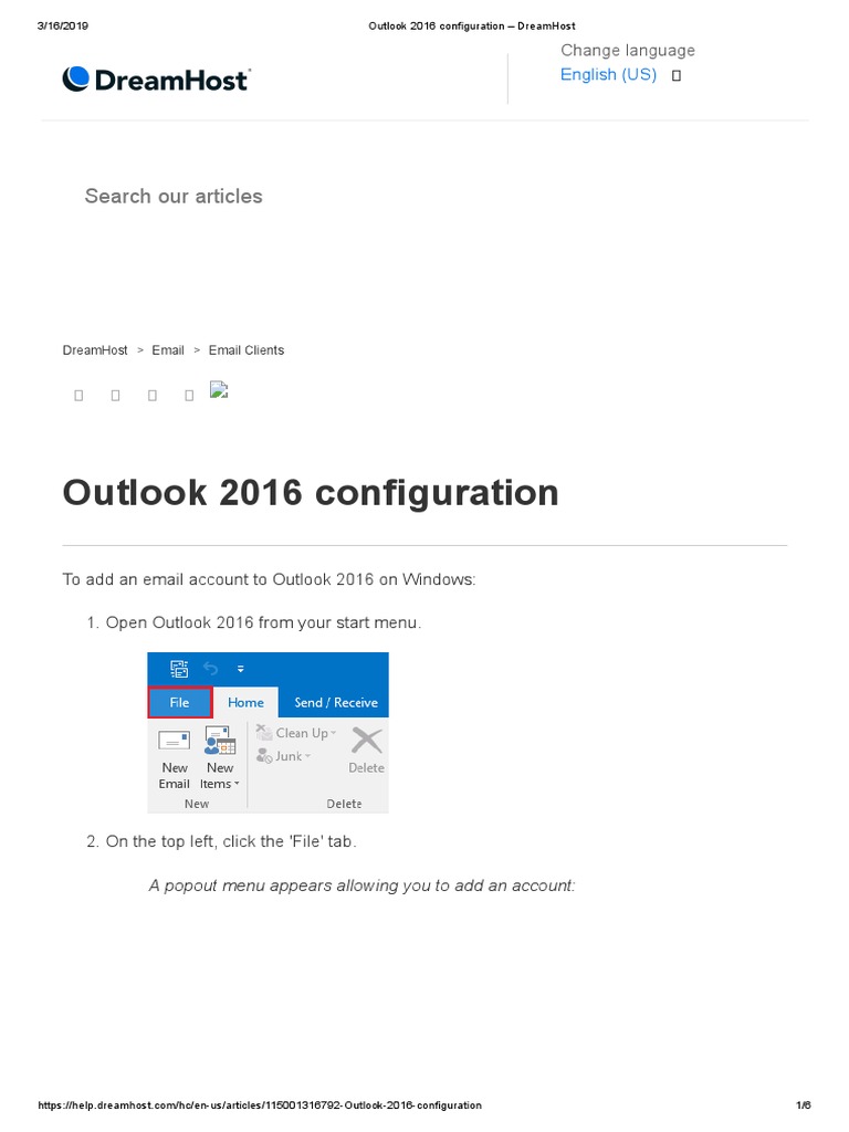 Outlook 2016 Setup for DreamHost Email | PDF | Microsoft Outlook | Port ...