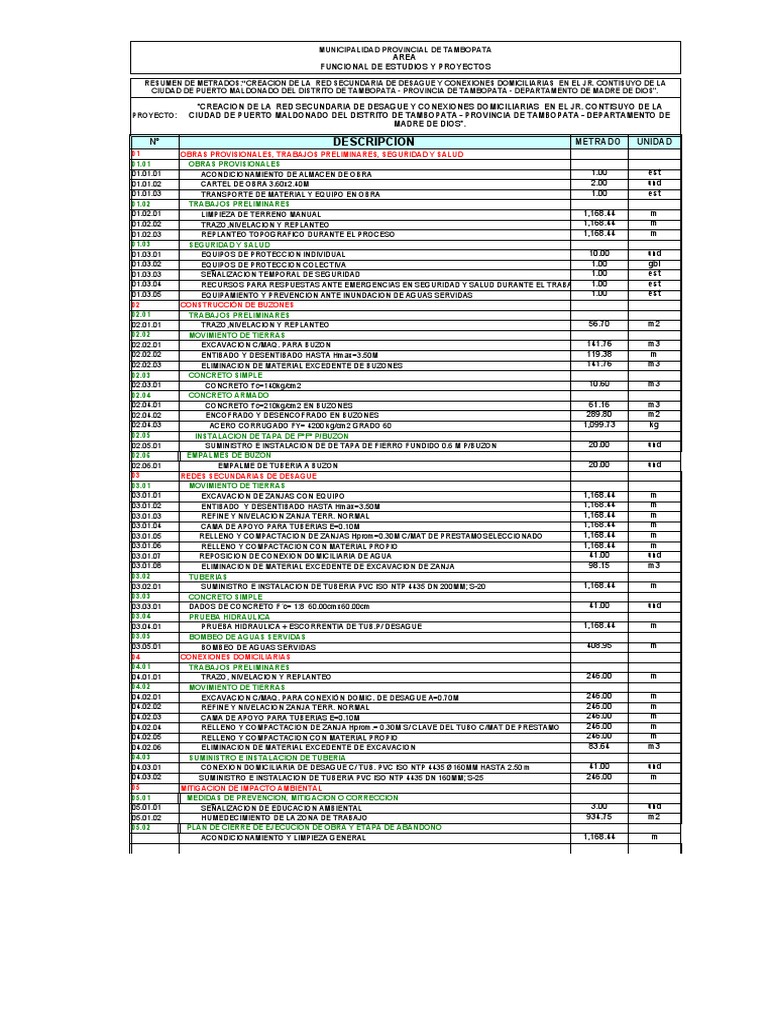 6 PLANILLA DE METRADOS Contisuyo | PDF | Tubería (transporte de fluidos) | Ingeniero civil