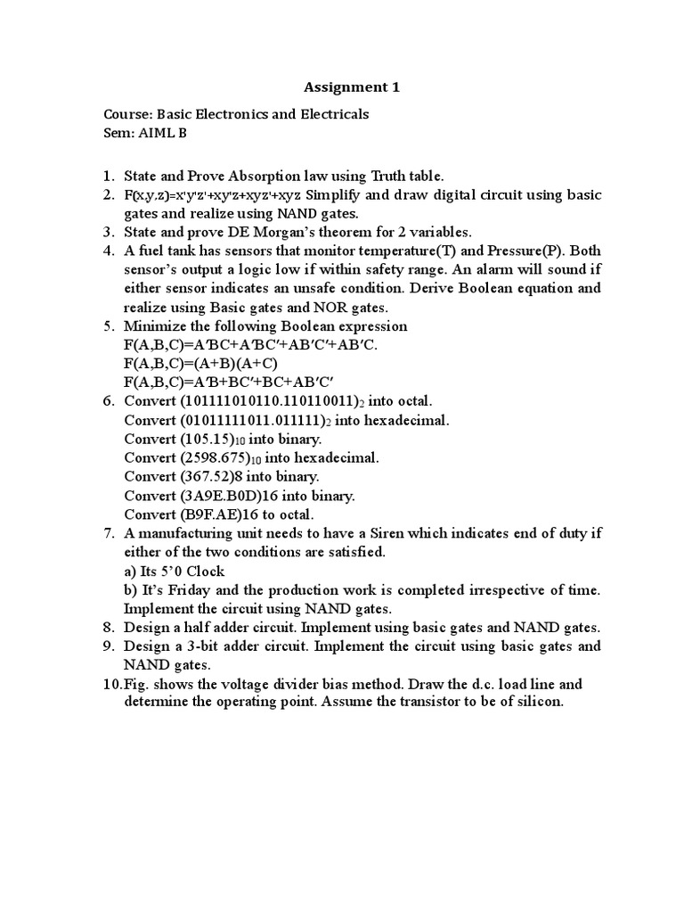 Basic Electronics Assignment Tasks | PDF | Science & Mathematics