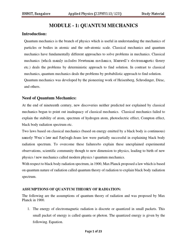 Quantum Mechanics Study Material | PDF | Quantum Tunnelling ...