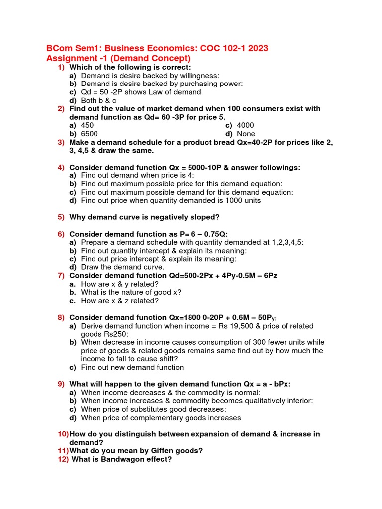 Important Questions For Demand | PDF