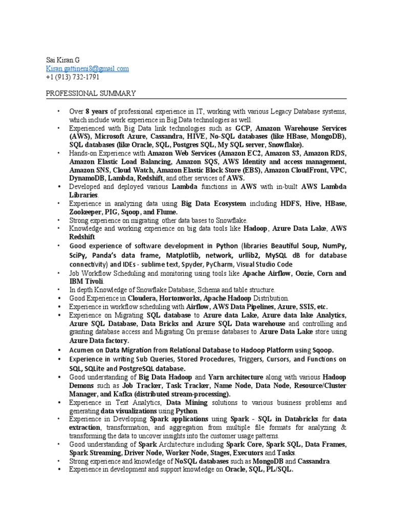 Saikiran Data - Engineer Resume | PDF | Apache Hadoop | Apache Spark